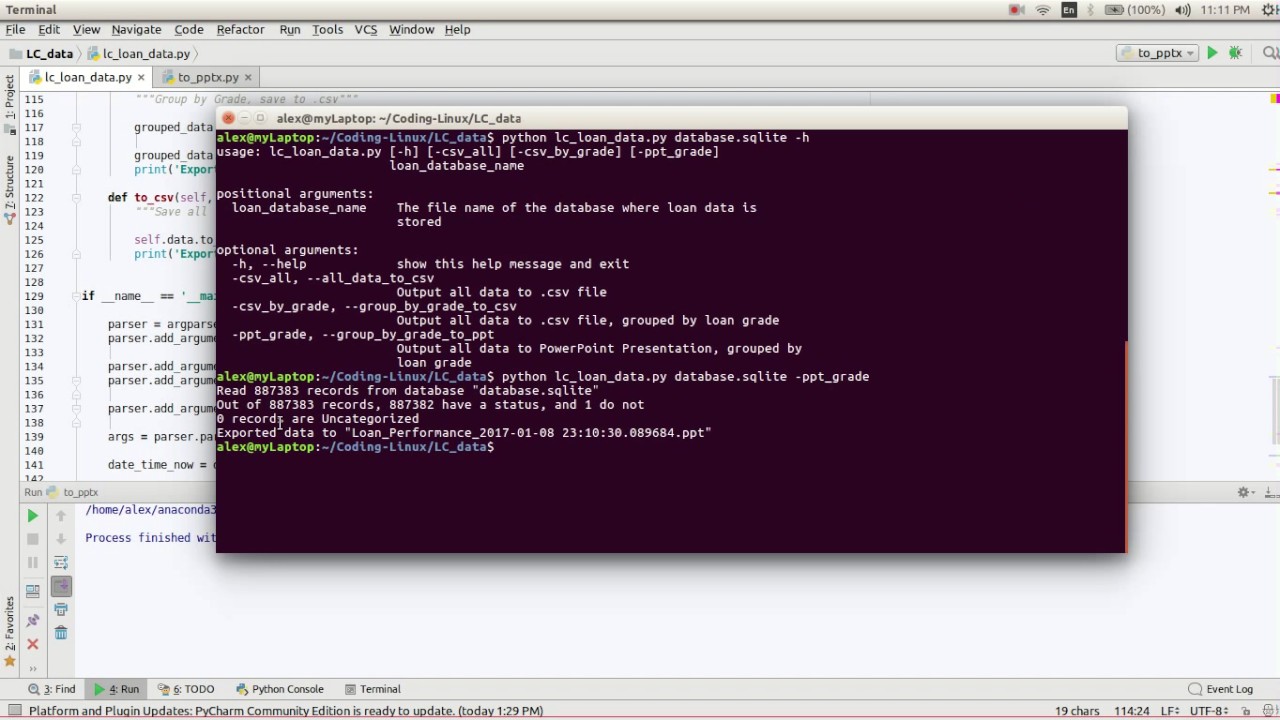 Demo: Python Program to read MySQL, clean data, and output to PowerPoint and Excel.