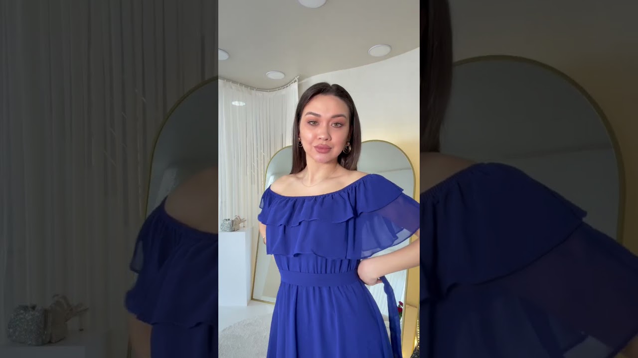 Site Kodu: 000164 | Carmen Yaka Fırfırlı Şifon Elbise, Romantik Şıklık