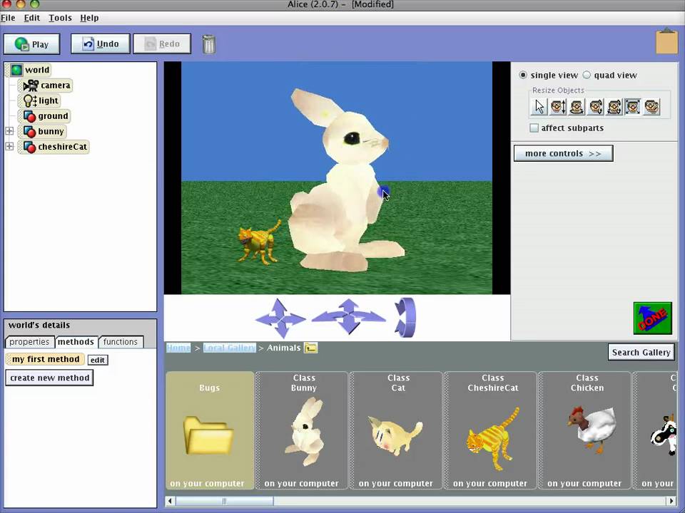 Programming with Alice - Adding, deleting, scaling and moving objects