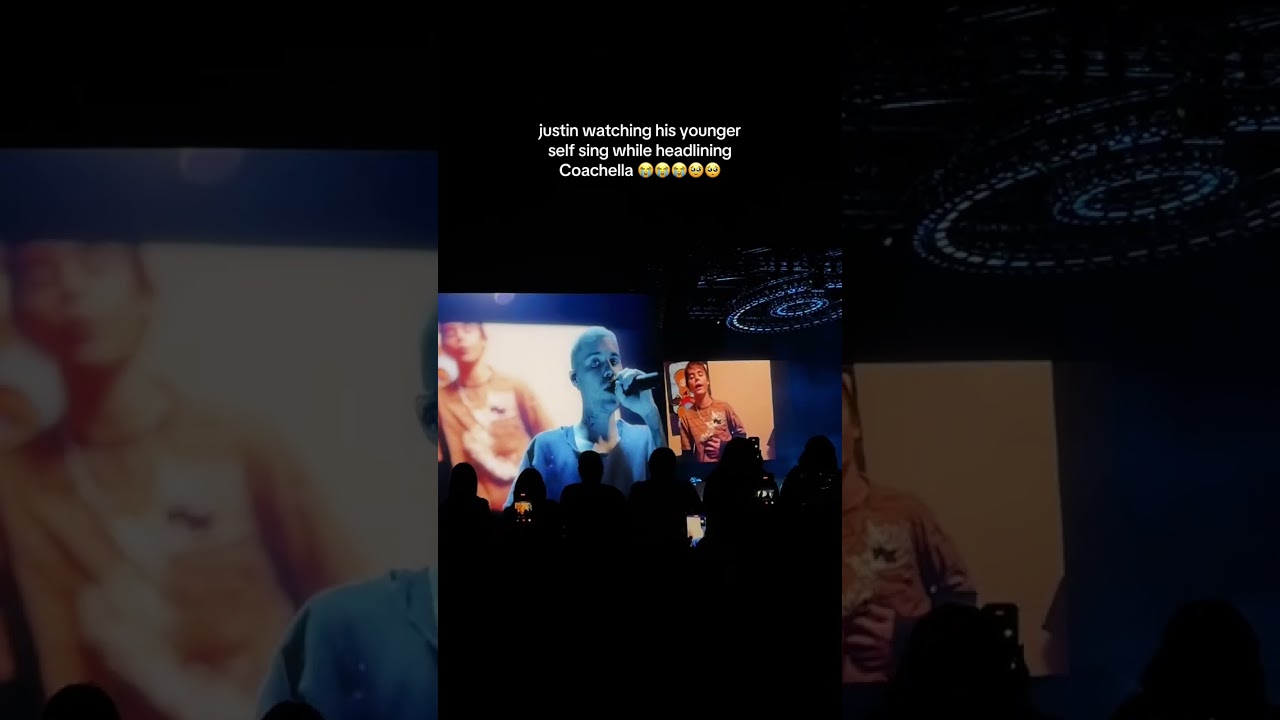 Justin Bieber watching his younger self while performing at Coachella #coachella #justinbieber