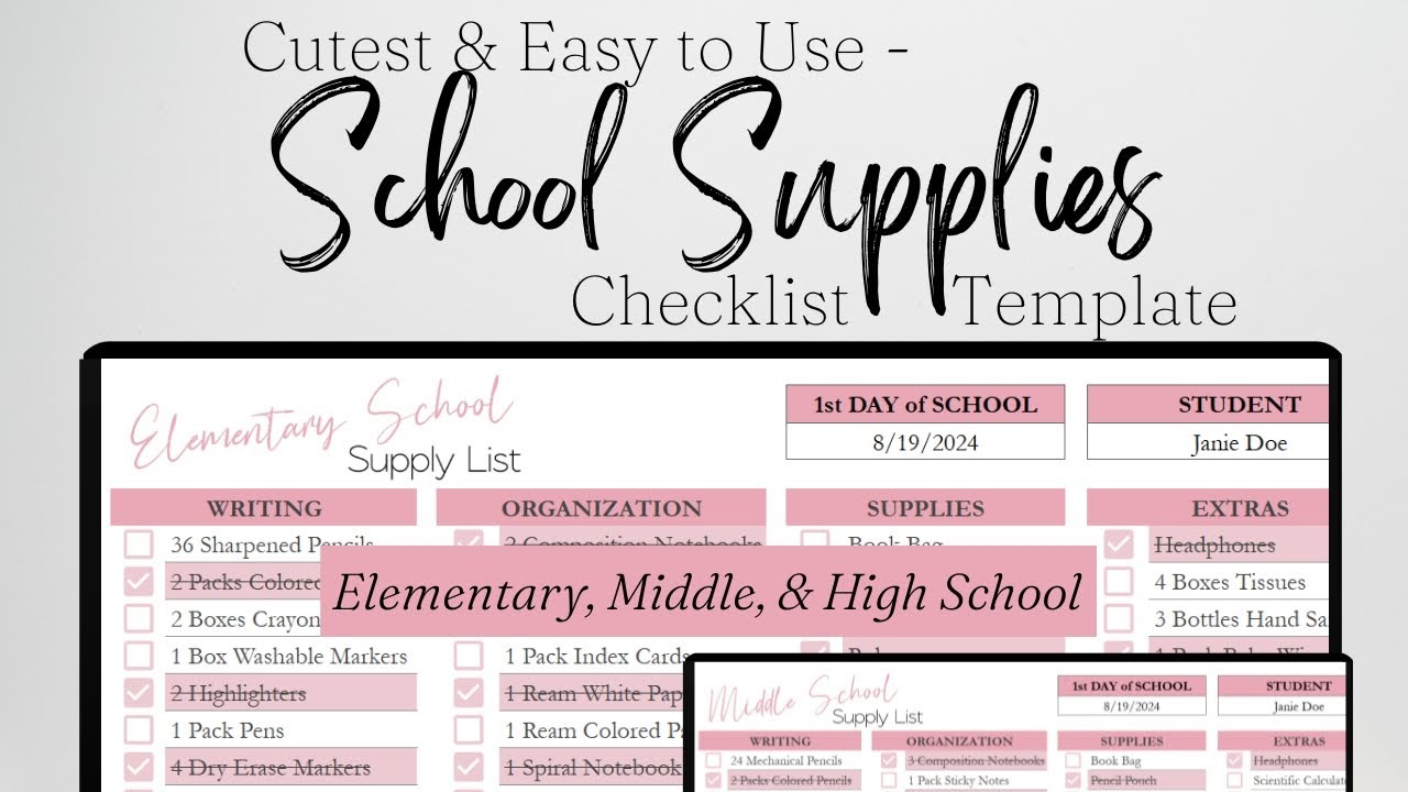 School Supplies Checklist - School Shopping for Elementary School, Middle, and High School