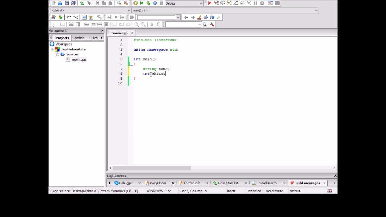 Coding a text based game. Part 1