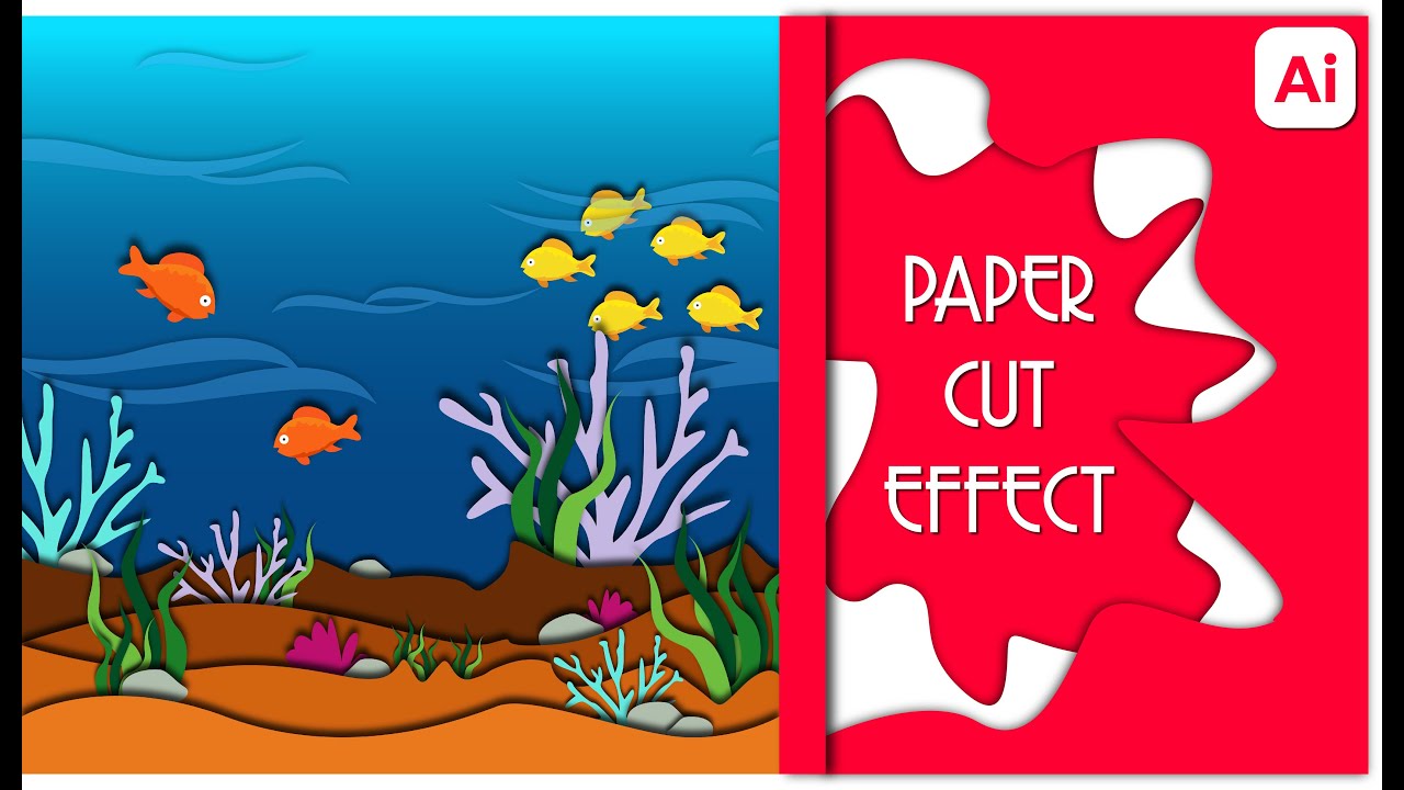Underwater Scene with Paper Cut Effect || Adobe Illustrator || Paper Cut