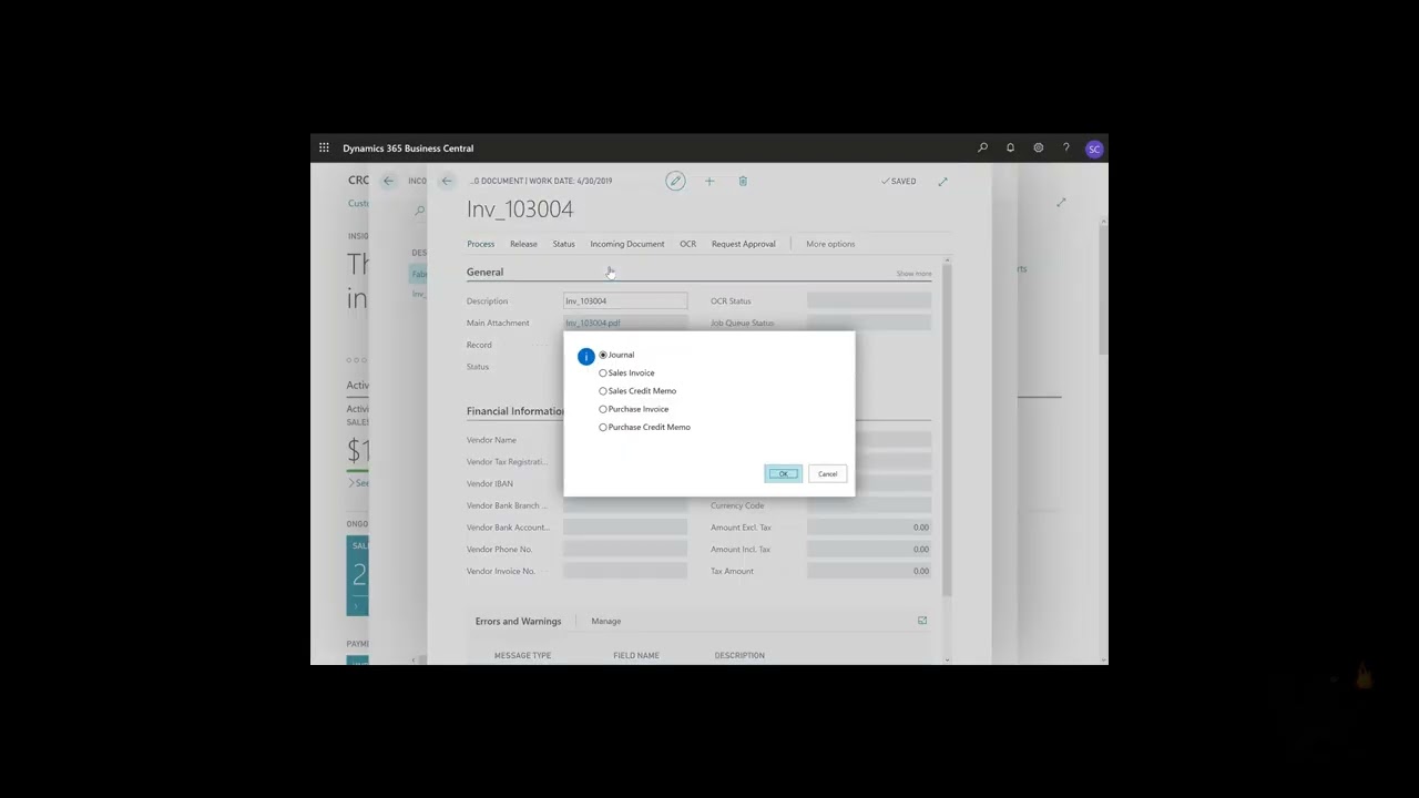 Guide to Manually Processing Incoming Documents in Dynamics 365 Business Central