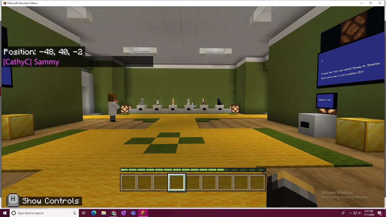 Minecraft Education Edition- Python Walkthrough, Lesson 4- Lists, Activity 3, Task 2
