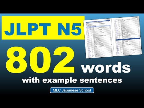 JLPT N5 Vocabulary List - 802 words with example sentences, MLC Japanese School