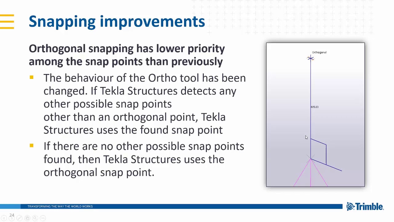 Orthogonal snapping changed in Tekla Structures 2019i