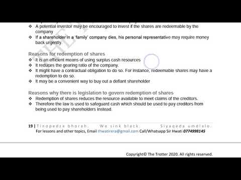 Reasons for Redemption of Shares and issue of redeemable preference shares ZIMSEC Accounting Theory