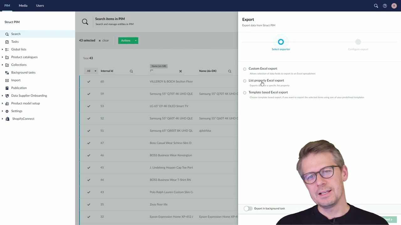 Export basic - in Struct PIM
