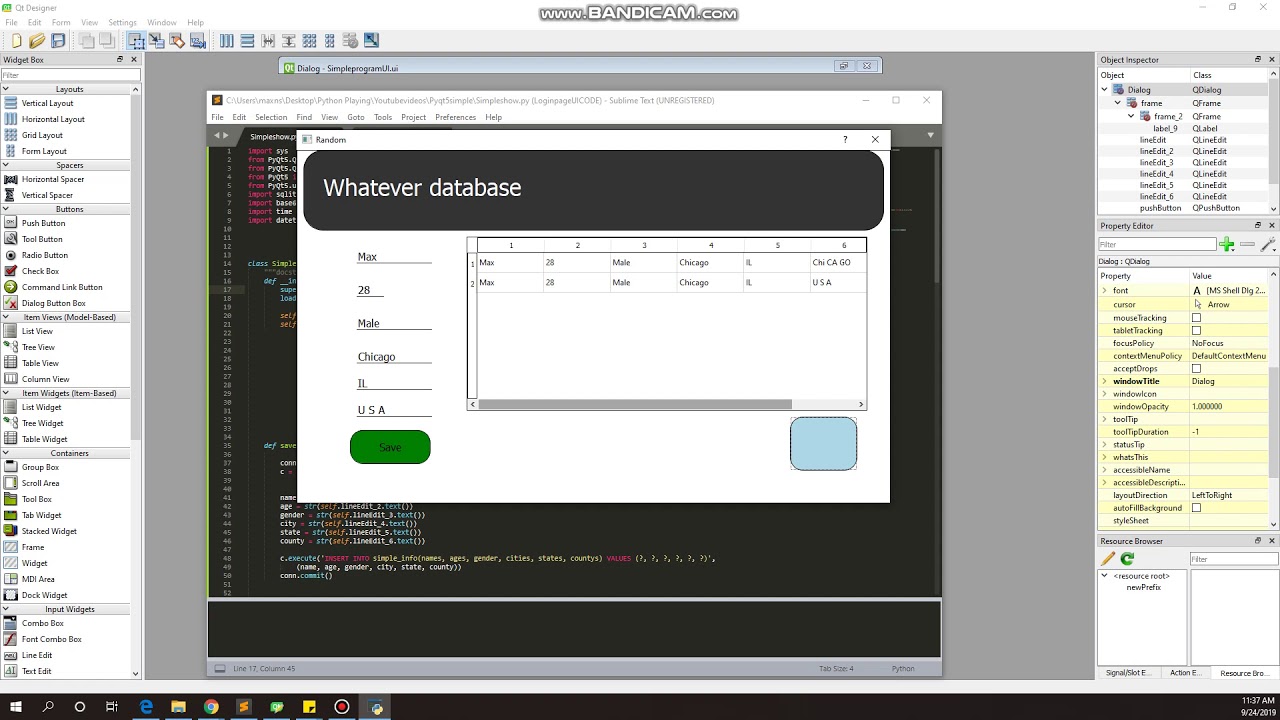 Python QT Designer PYQT5 SQLite GUI Tutorial part1
