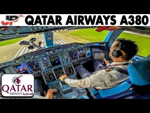 Qatar Airways Airbus A380 Cockpit Landing at London Heathrow🇬🇧
