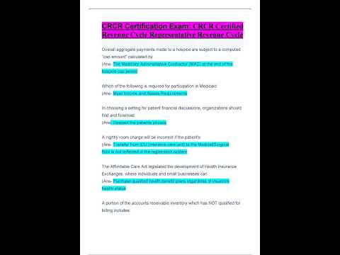 CRCR Certification Exam; CRCR Certified Revenue Cycle Representative Revenue Cycle; Questions & Answ