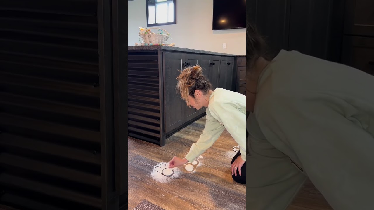 Mom creates bunny footprints for Easter magic!
