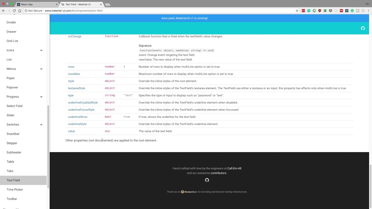React Material Design Form