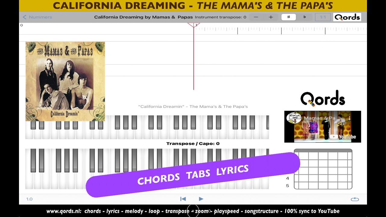 California Dreaming - THE MAMA'S & THE PAPA'S. Chords Tabs Lyrics. PlayAlongVideo #qords_app