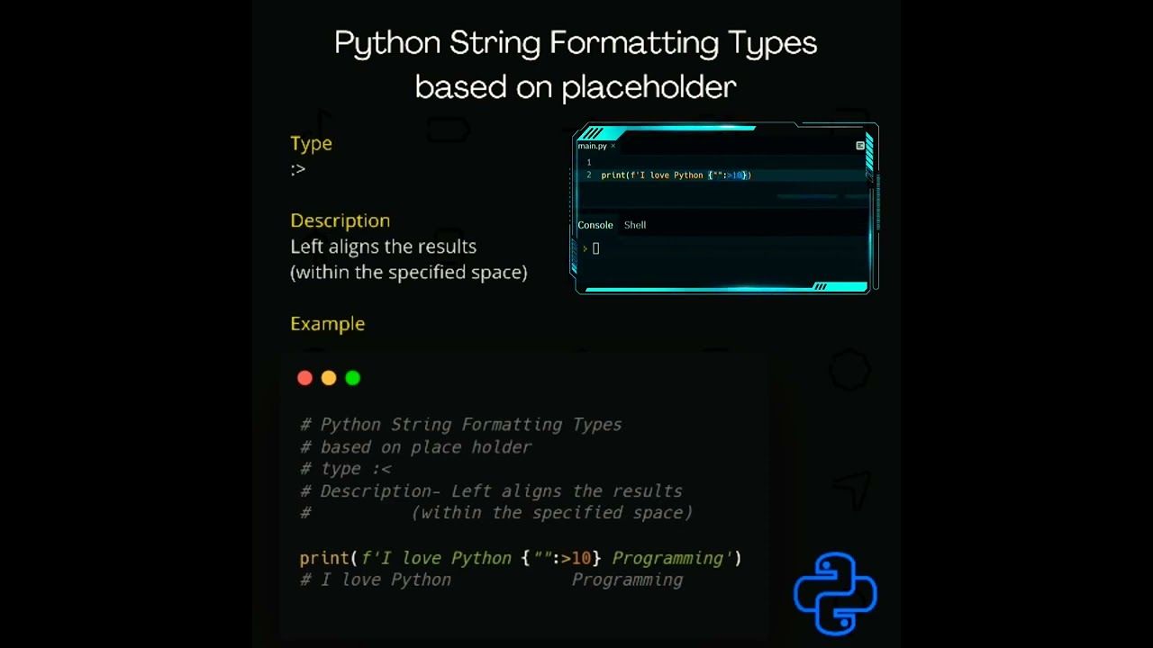 string formatting types based on placeholder | python tutorial | exp 1 #shorts #python #programming
