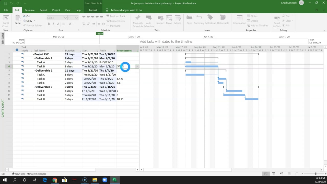 Adding Lags in MS Project 2019