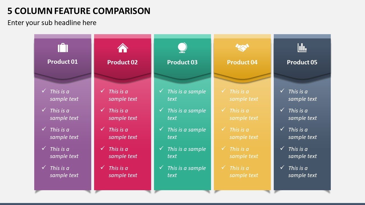 5 Column Feature Comparison Animated PPT Template