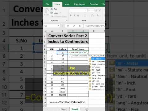 Change inches into centimeters - Excel Tips & Tricks from @todfodeducation