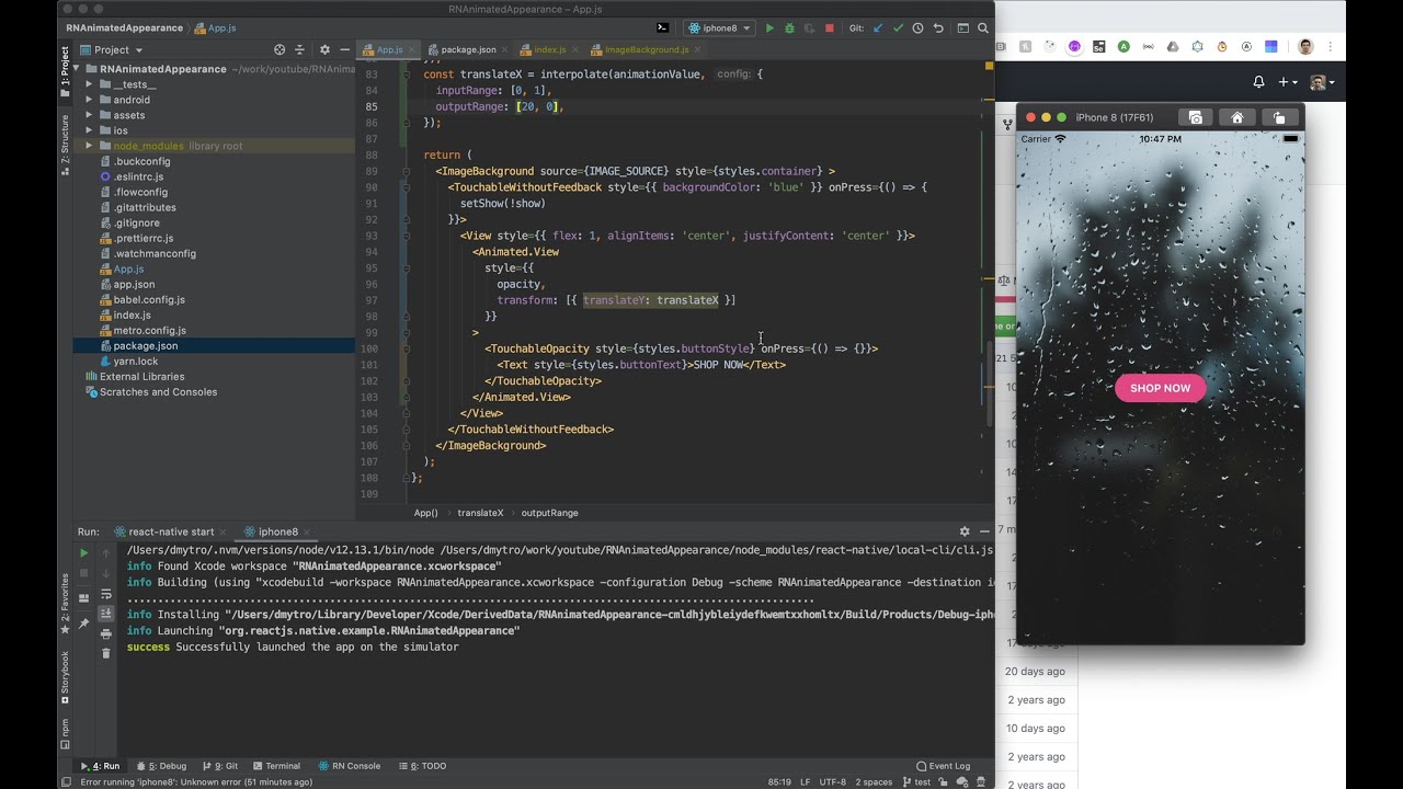 React Native Animated Button appearance with react-native-reanimated