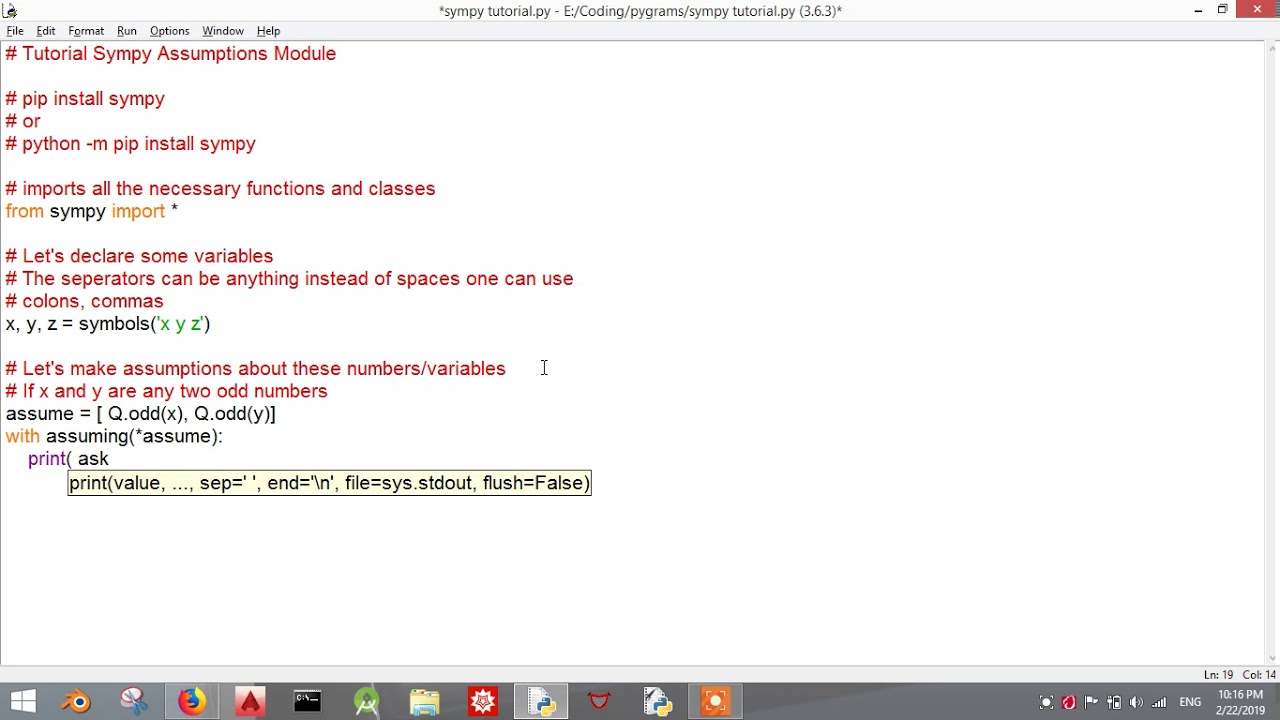 python Sympy tutorial assumptions module