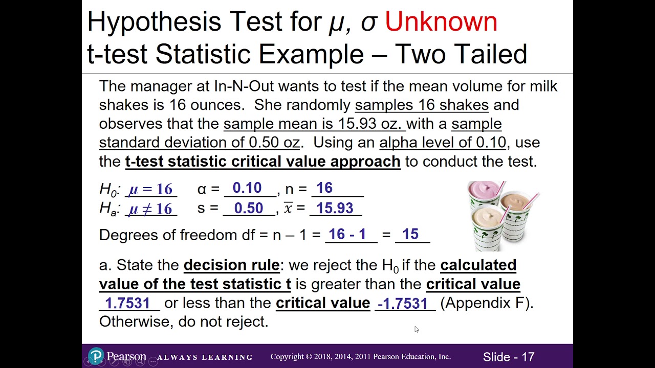 9.1 Hypothesis Test for a Mean (Pop Std Dev Unknown)