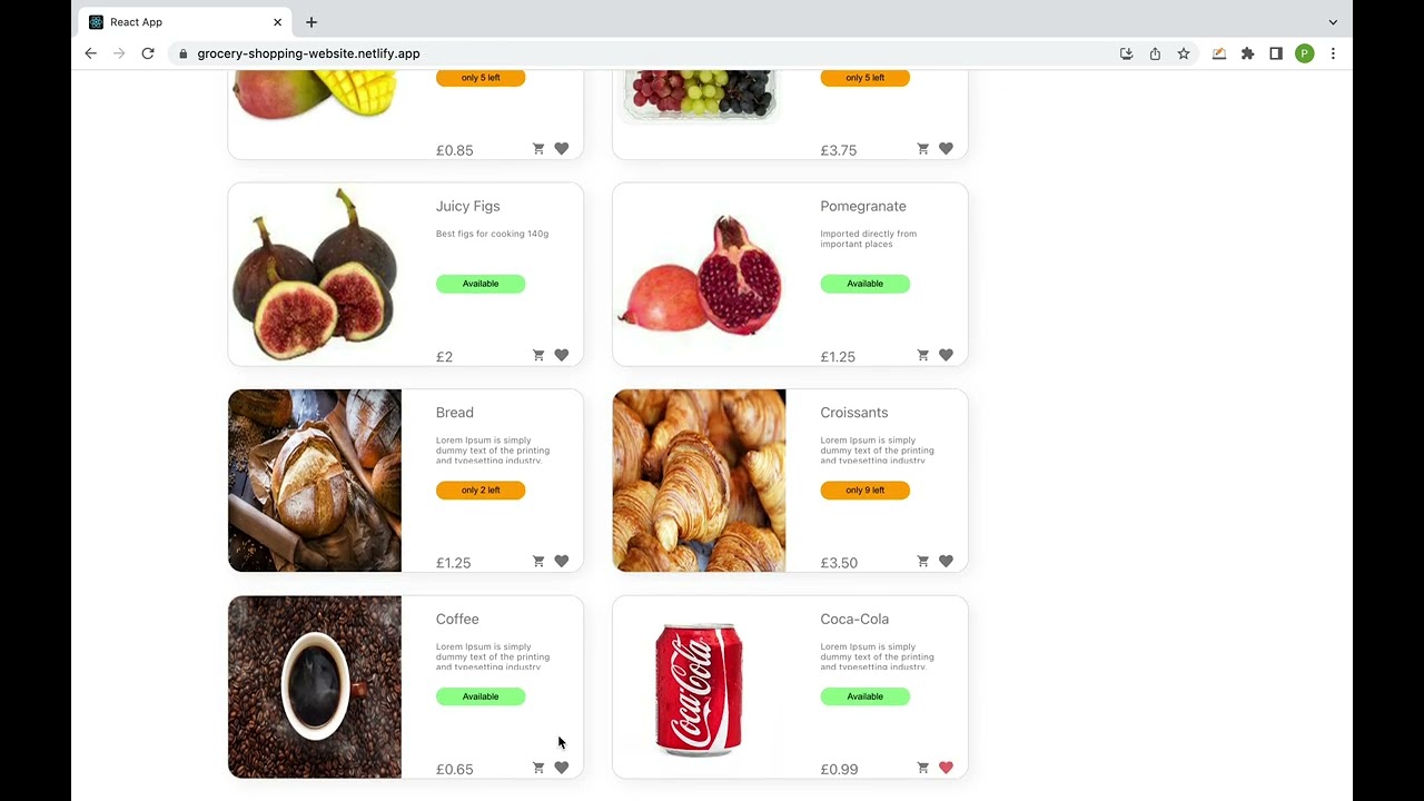 Responsive Grocery Shopping Website with React Context API