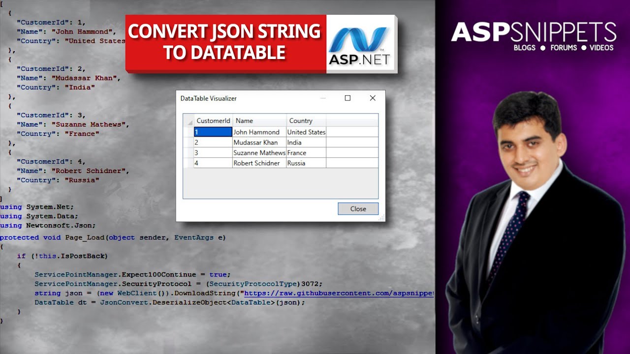 Convert JSON string to DataTable in ASP.Net