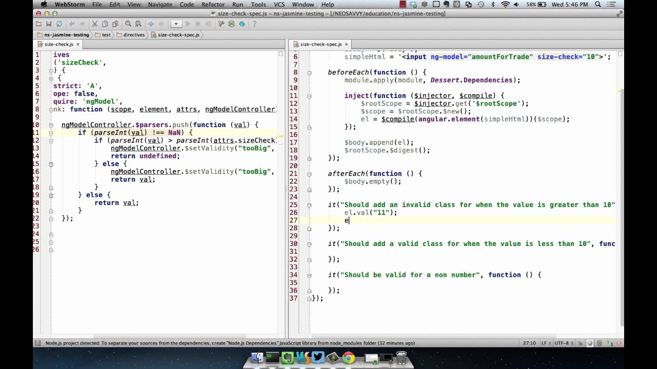 16) Angular/Jasmie, ngModelController and $parsers