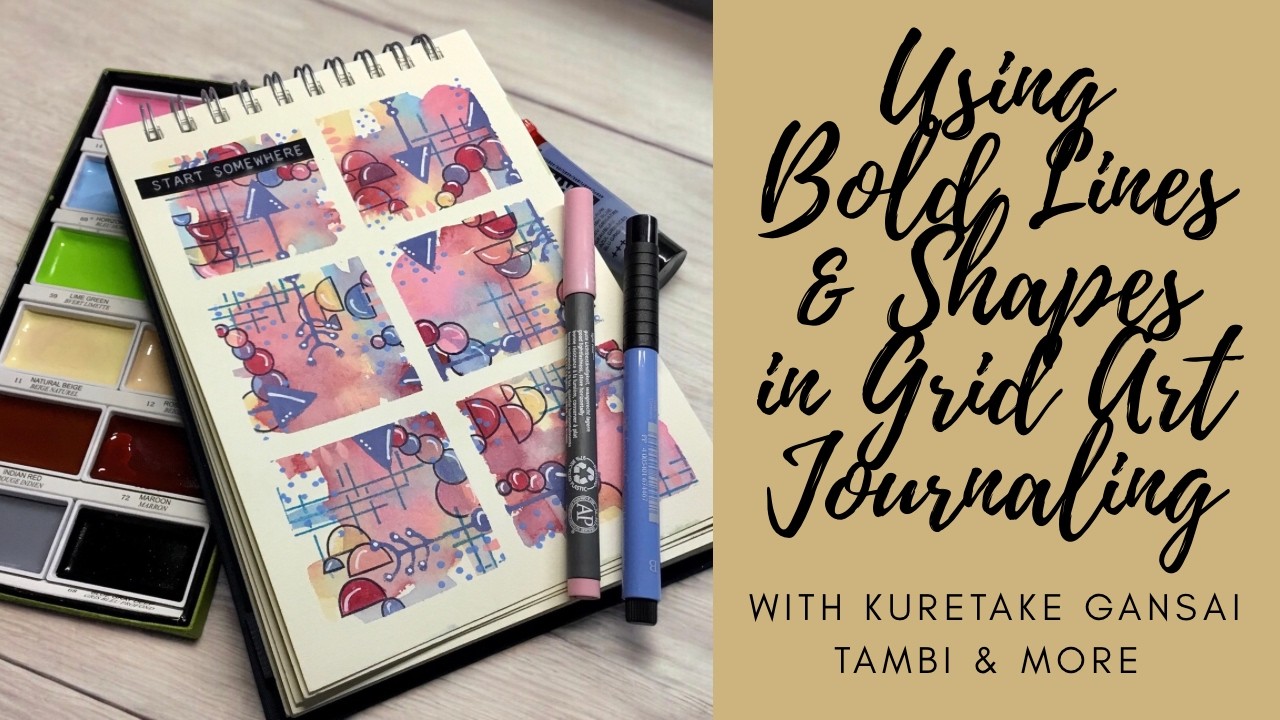 Using Bold Lines & Shapes in Grid Art Journaling | With Kuretake Gansai Tambi & More