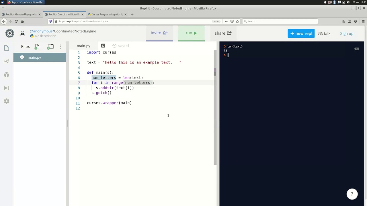 Scrolling text in Python curses