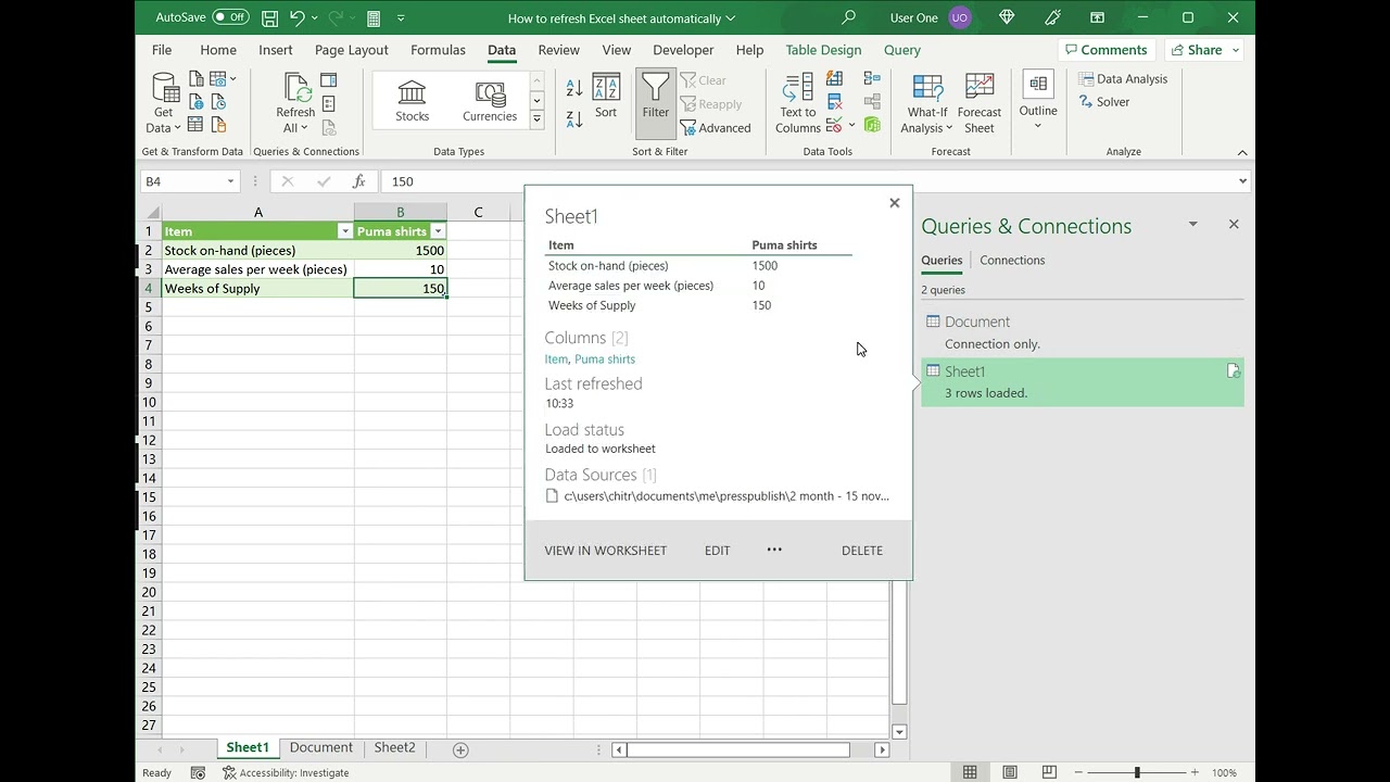 How to refresh Excel sheet automatically