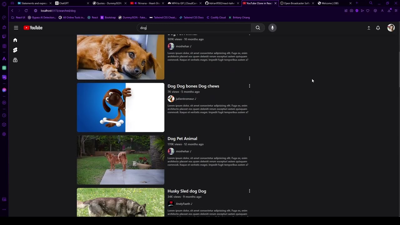 YouTube clone using ReactJS + TailwindCSS - Overview