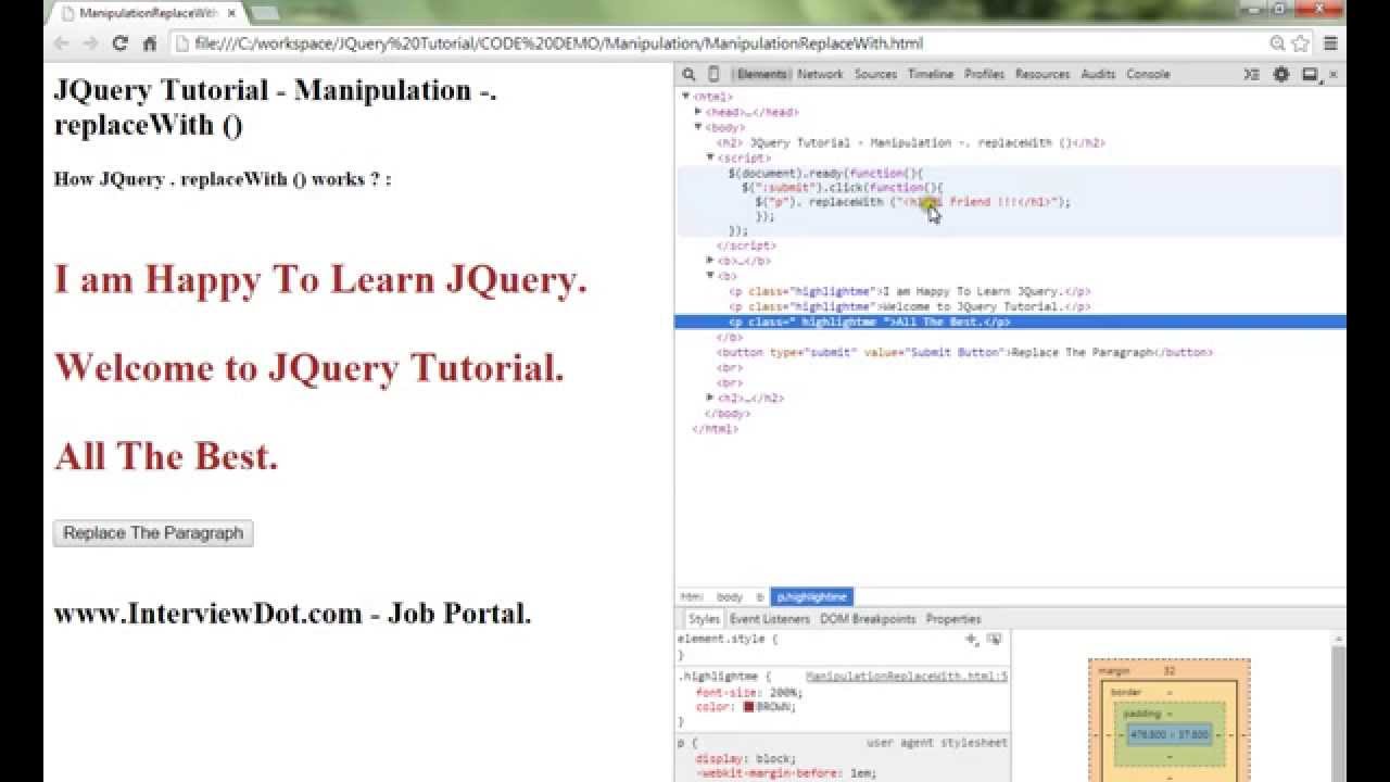 JQUERY REPLACEWITH METHOD DEMO