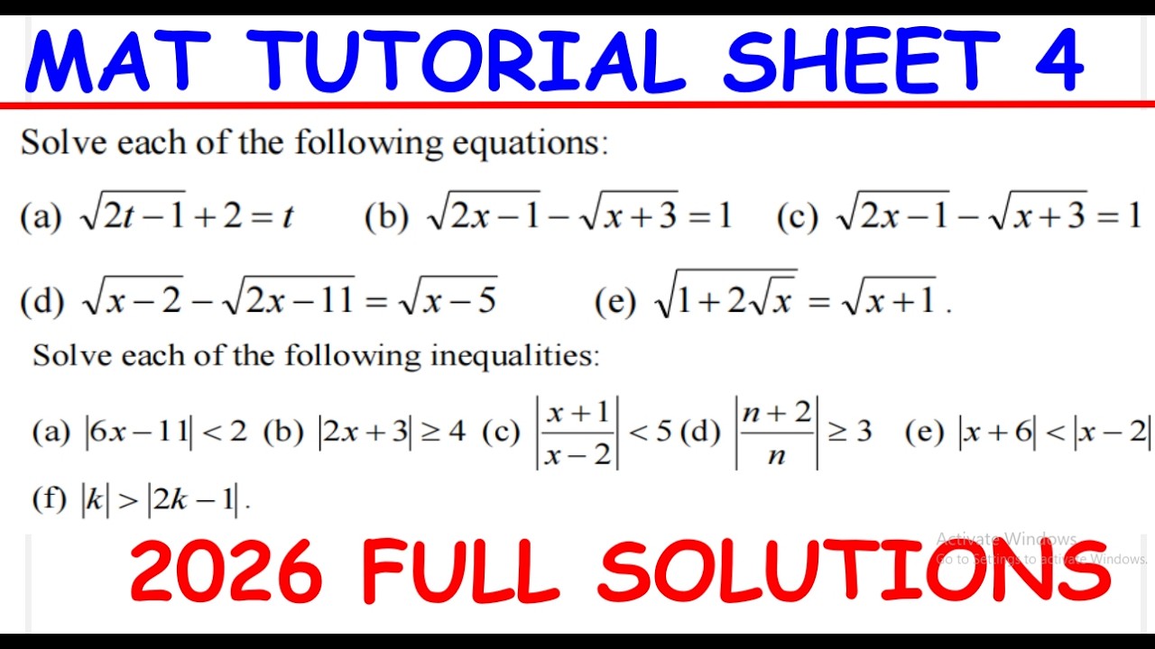 MAT TUTORIAL SHEET 4   FUNCTIONS, MODULUS, INEQUALITIES, AND  RADICALS