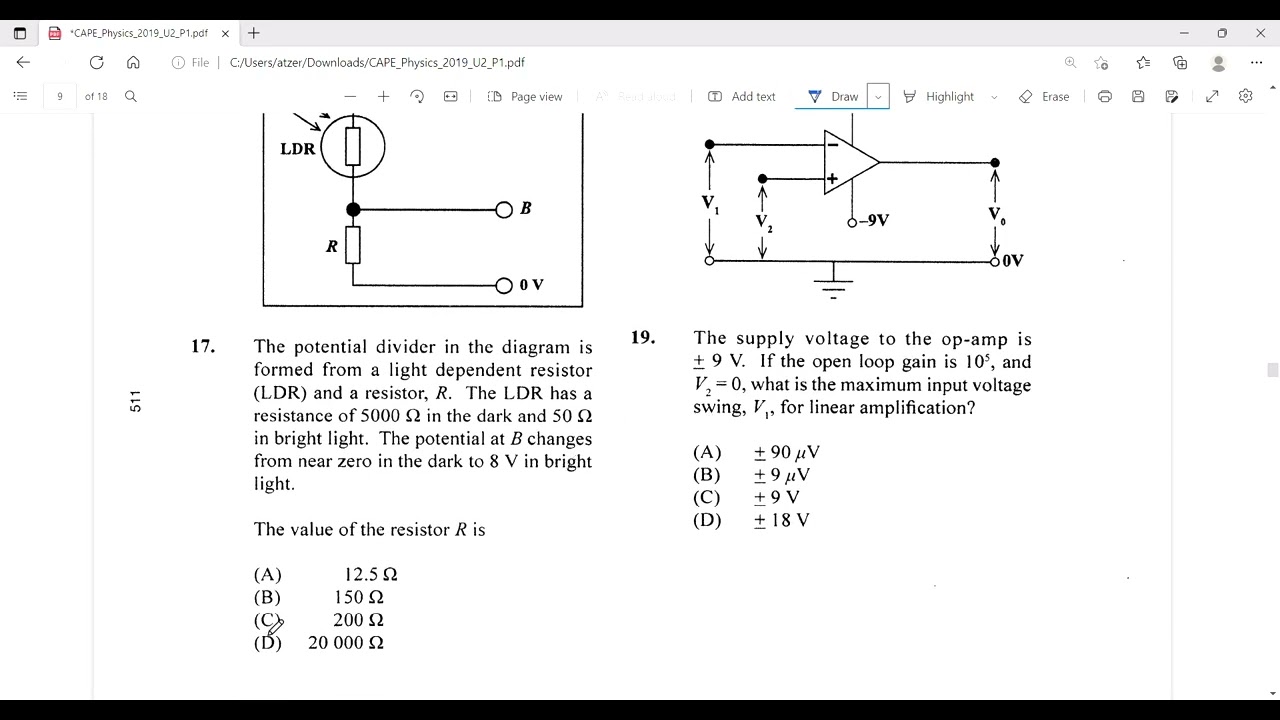 Cape Physics Unit 2 Paper 1 2019 Solutions