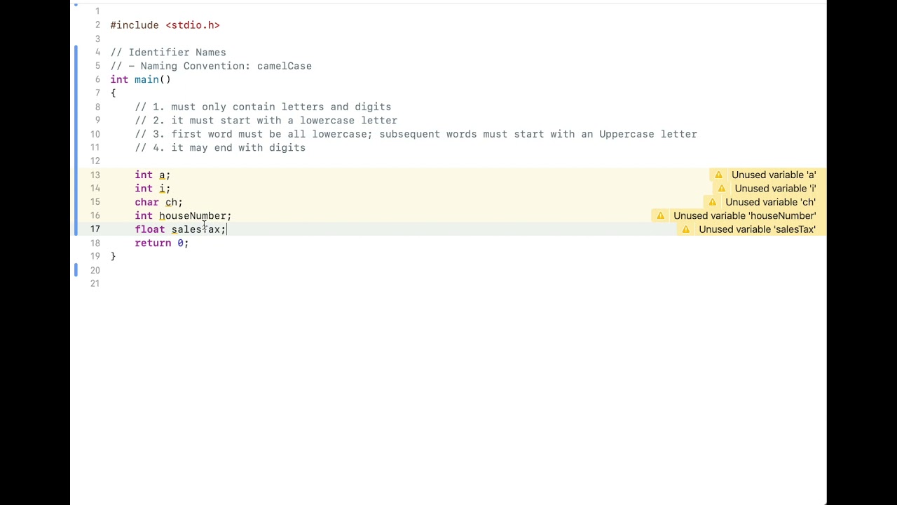 C Tutorial 3: The camelCase Naming Convention