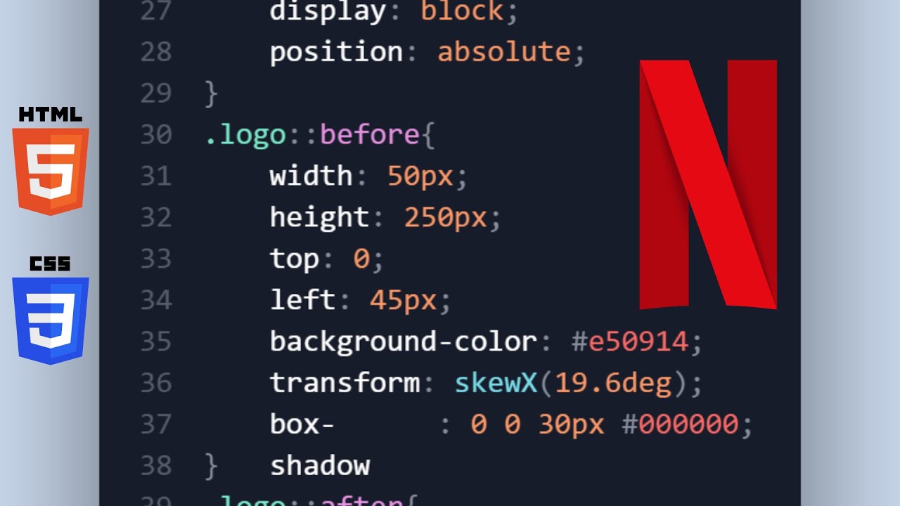 Netflix logo design using CSS - create Netflix logo html and css tutorial
