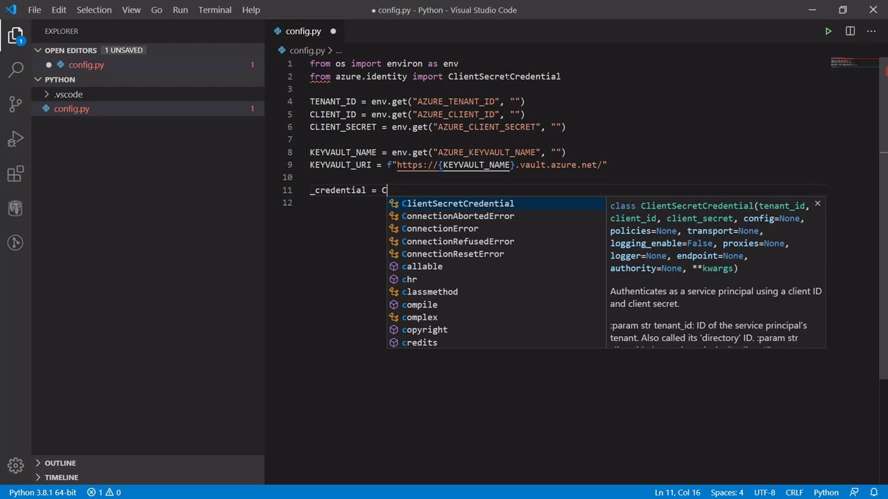 Accessing Azure Key Vault with Python