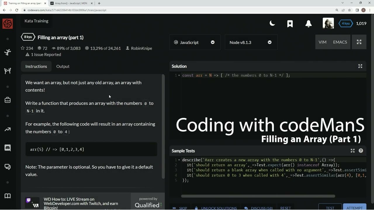 Codewars 8 kyu Filling an Array (Part 1) Javascript