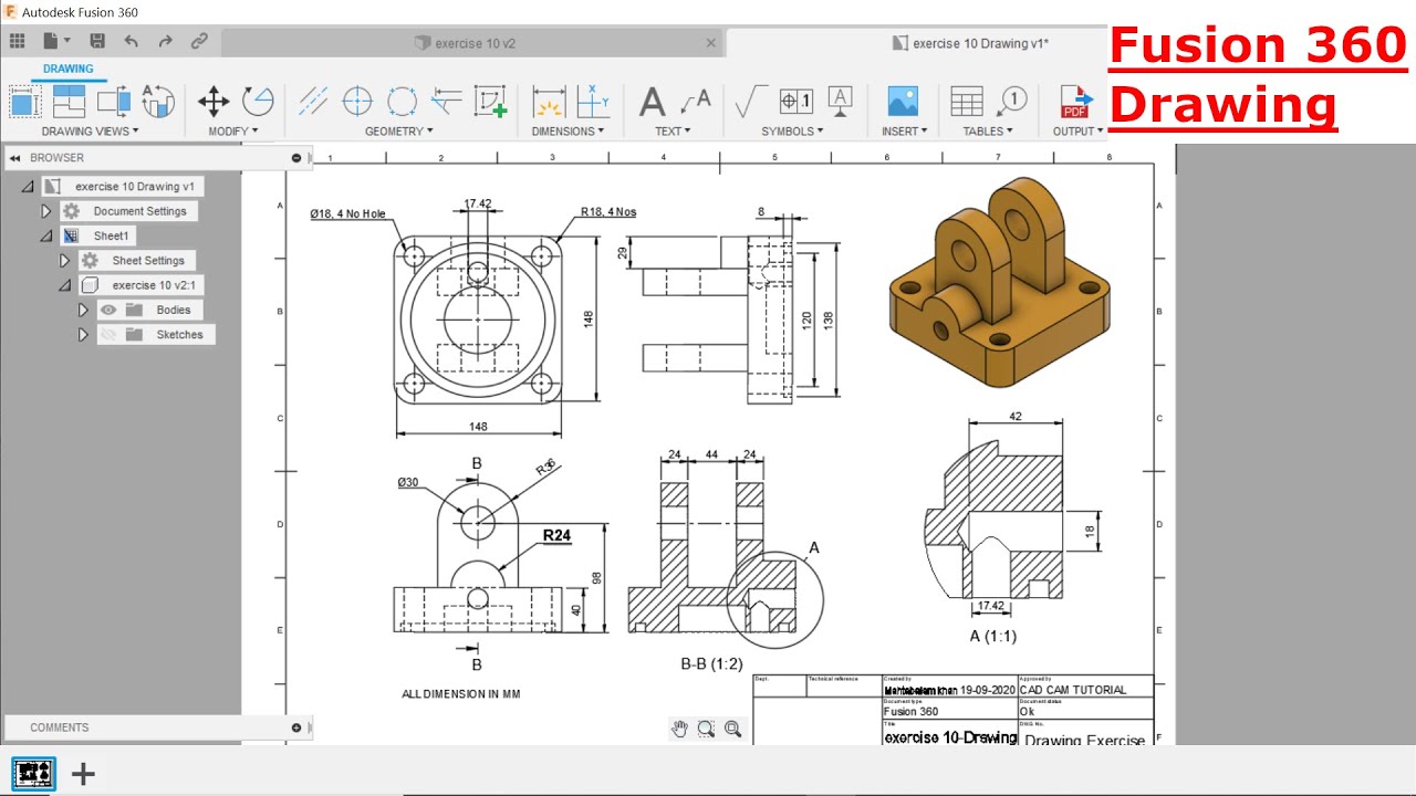 Autodesk Fusion 360  Drawing Tutorial Exercise 11