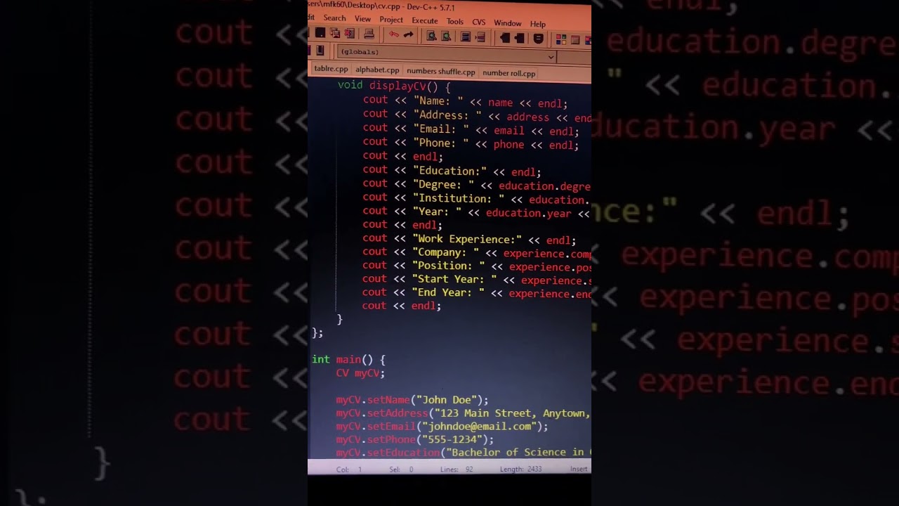 cv format c++ #coders #codingninja #codinglife #codemasters #codelife #coding #code #cpp #coders