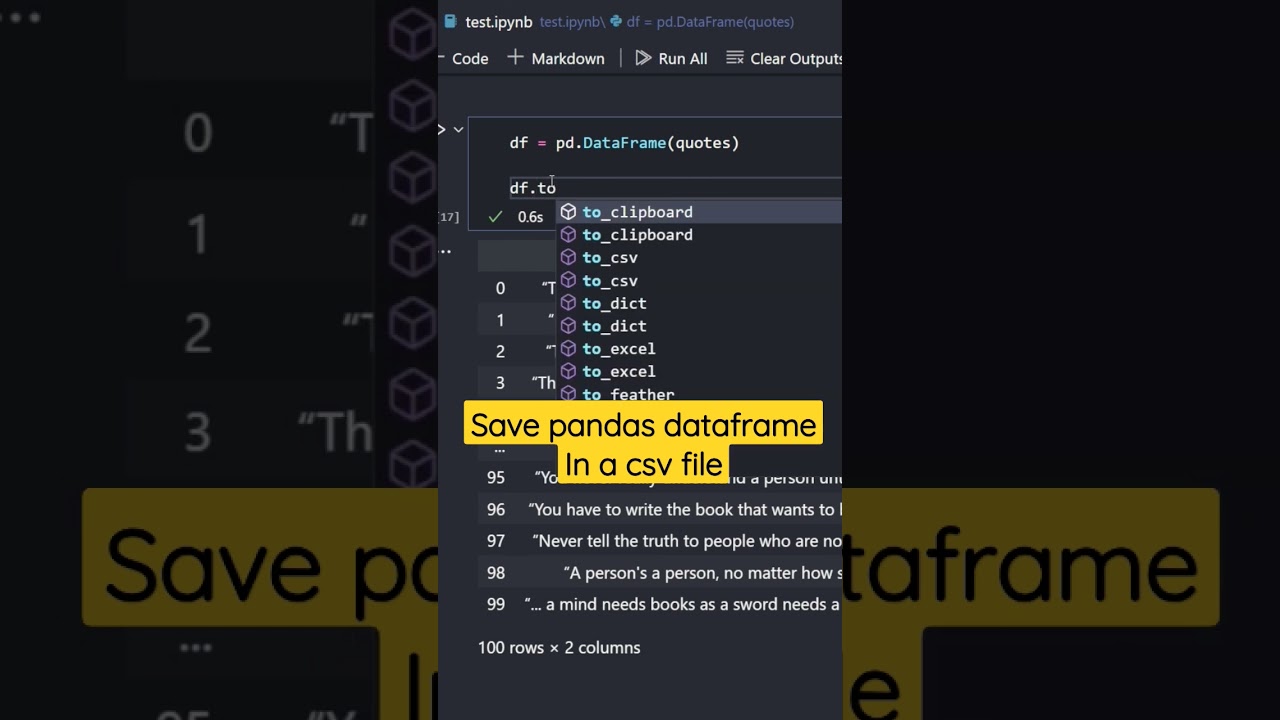 Save Python pandas dataframe to csv file #shorts #python