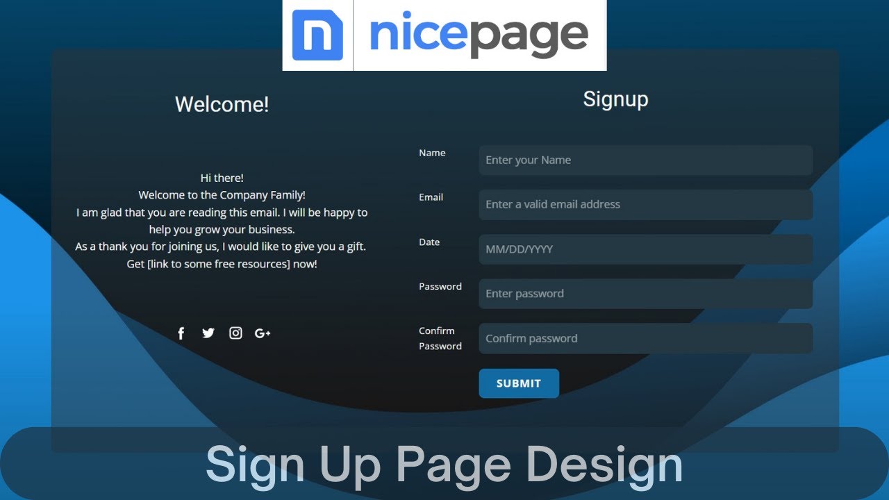 Mobile Responsive Sign Up Page Design Within 15 min Using Nicepage App