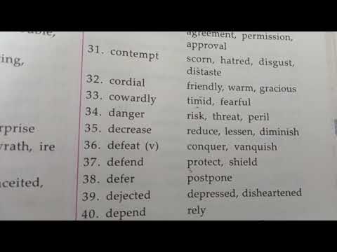 Synonyms in English/ cheat deceive/cheerful merry/ coarse rough/ depend rely/ despise hate/defer....