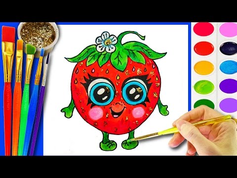 Strawberry Coloring Page for Children to learn to color and Paint with Crayola Watercolor