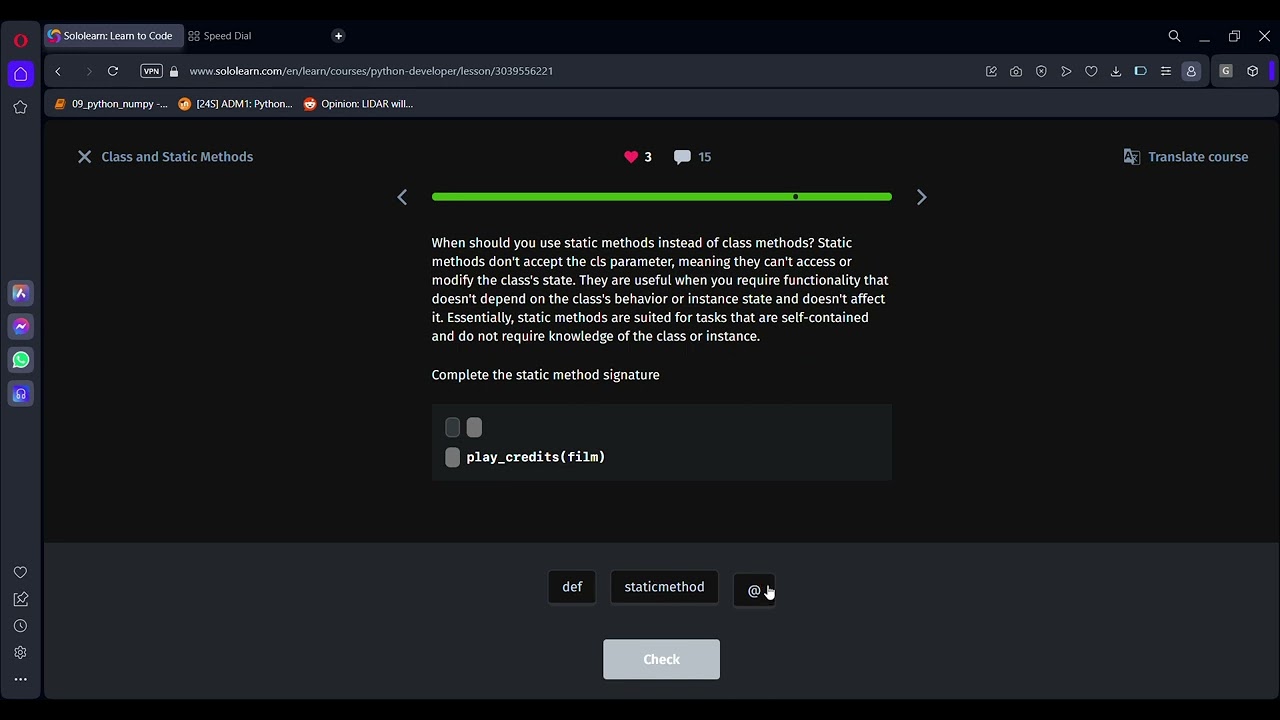 72 Class and Static Methods | Python Developer | Sololearn