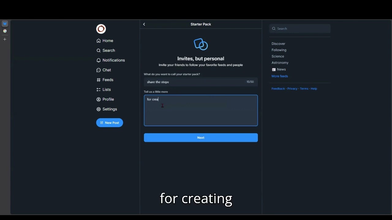creating your first bluesky starter pack