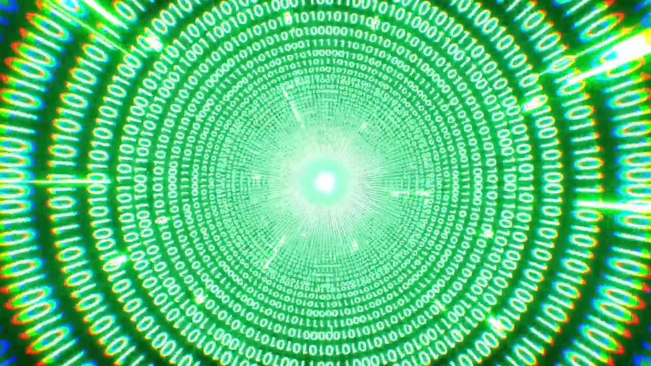 Green Matrix Binary Number Data Tunnel Loop Motion Background 4K