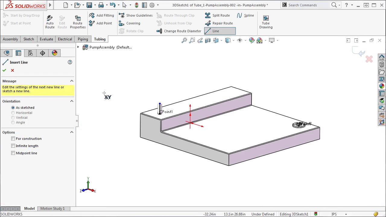 Start a Route at a Point in SOLIDWORKS